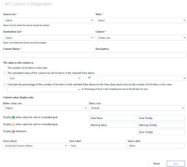 SharePoint KPI Column Cloud Part - Bamboo Solutions